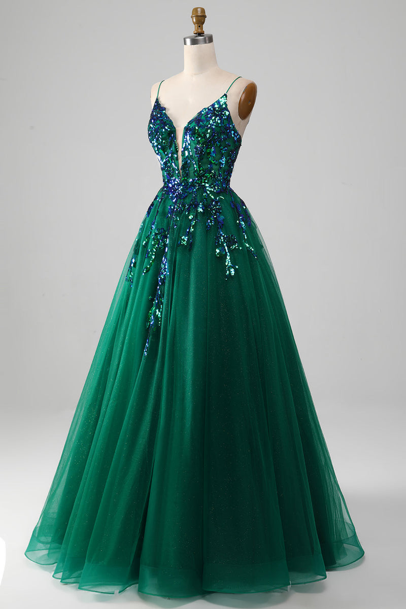 Homrain Damen Dunkelgrünes Ballkleid mit Pailletten Tüll ...